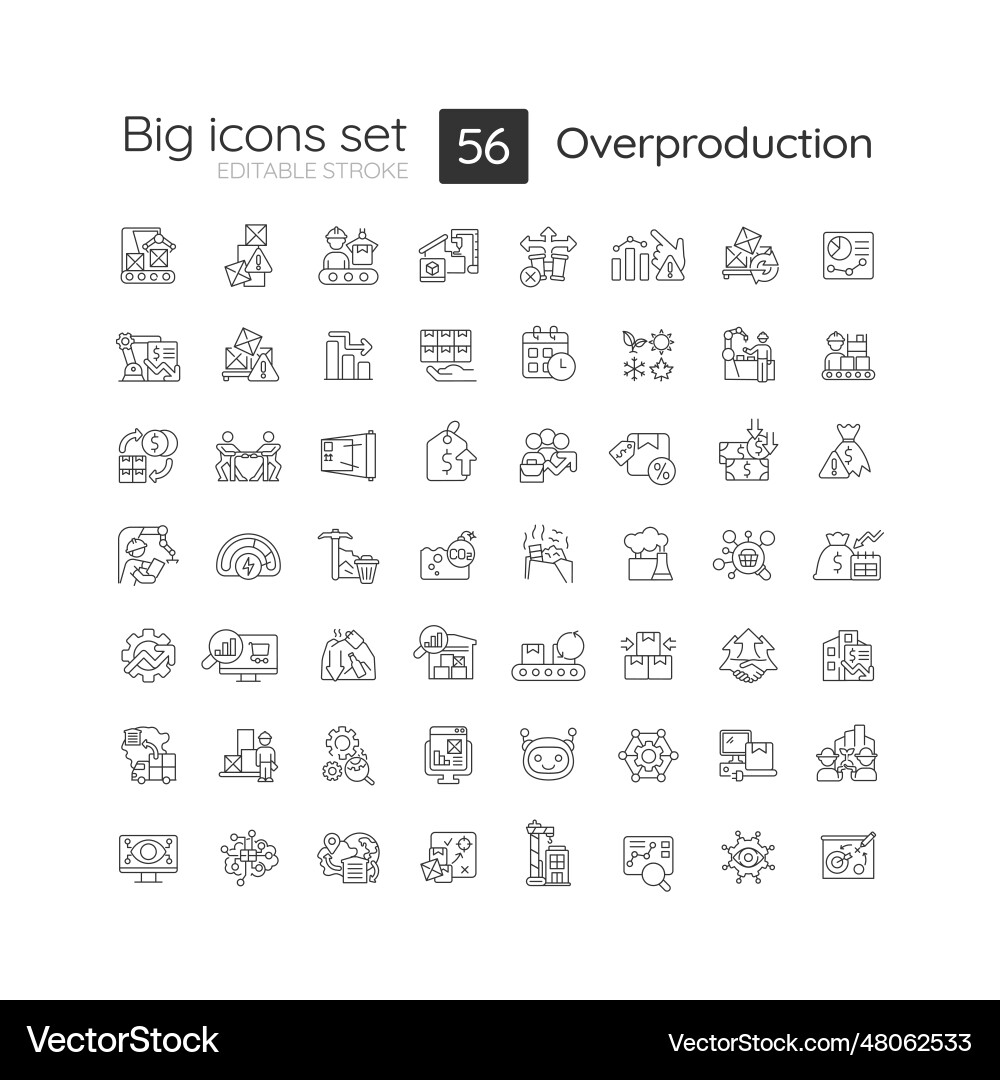 Customizable big line icons set for overproduction