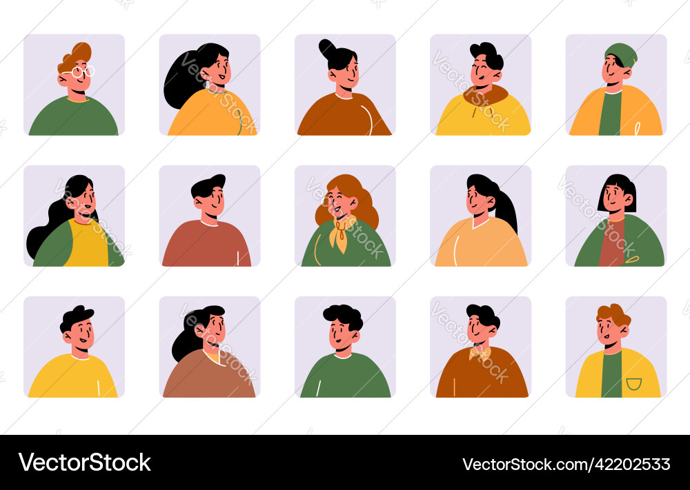 People avatars square icons with persons faces Vector Image