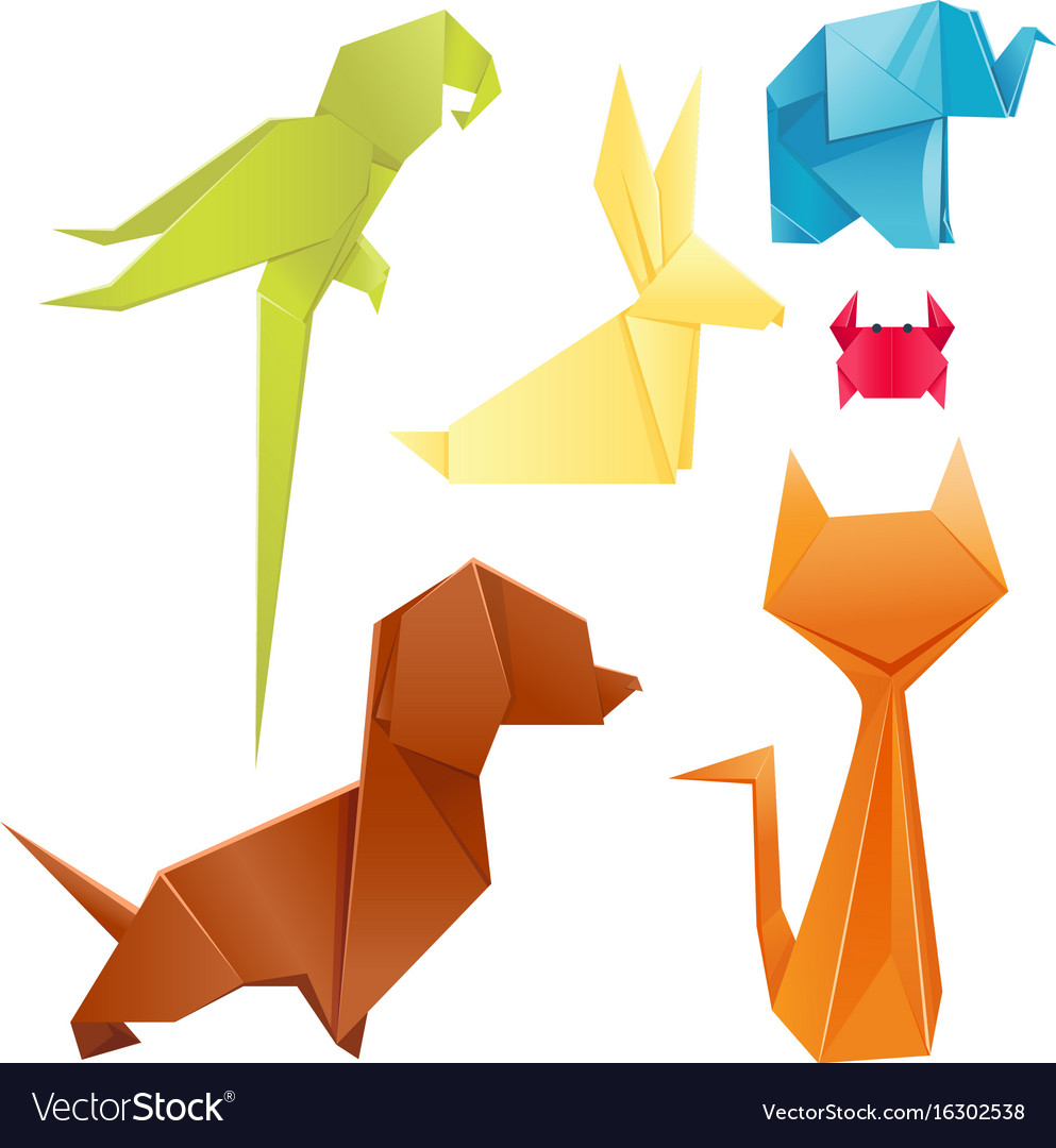 Animals origami set japanese folded modern Vector Image