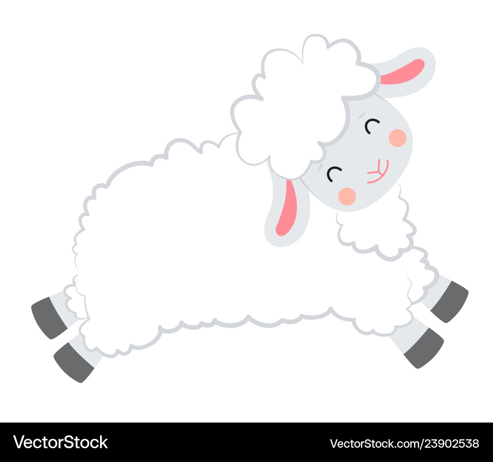 Cartoon smiling white sheep jumping on Royalty Free Vector