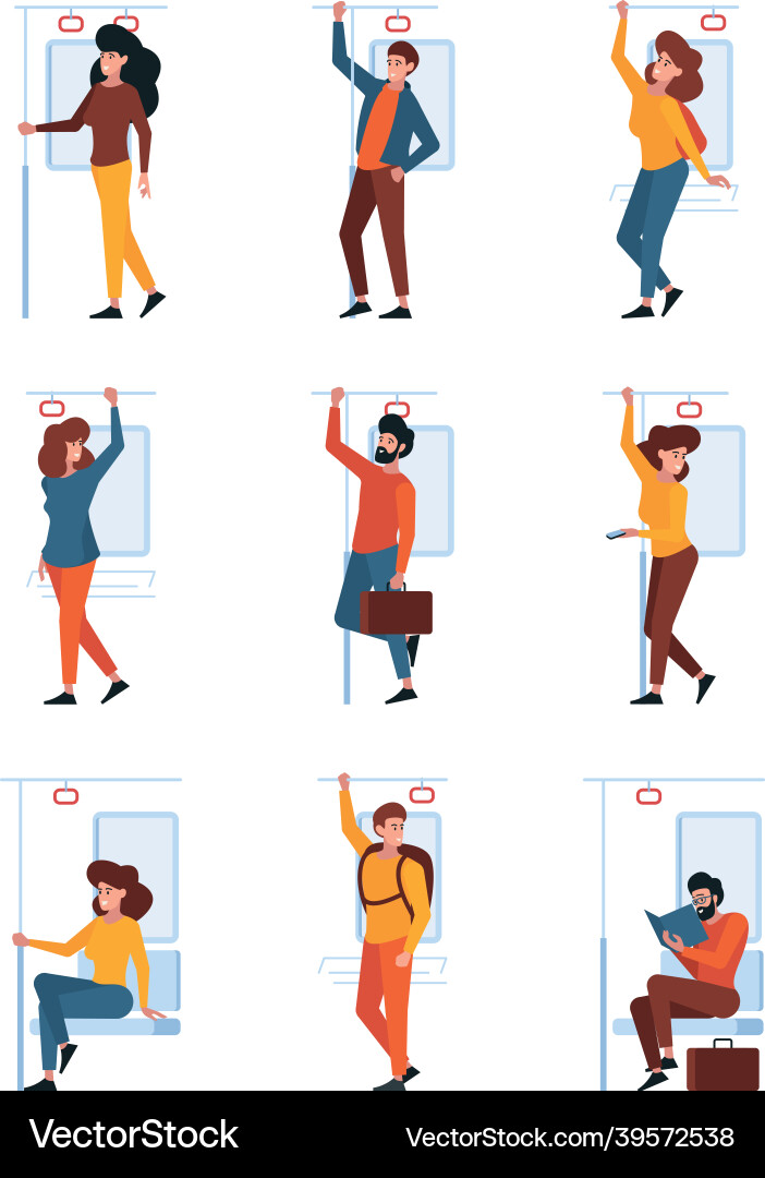 Holding handrail people standing in train subway Vector Image