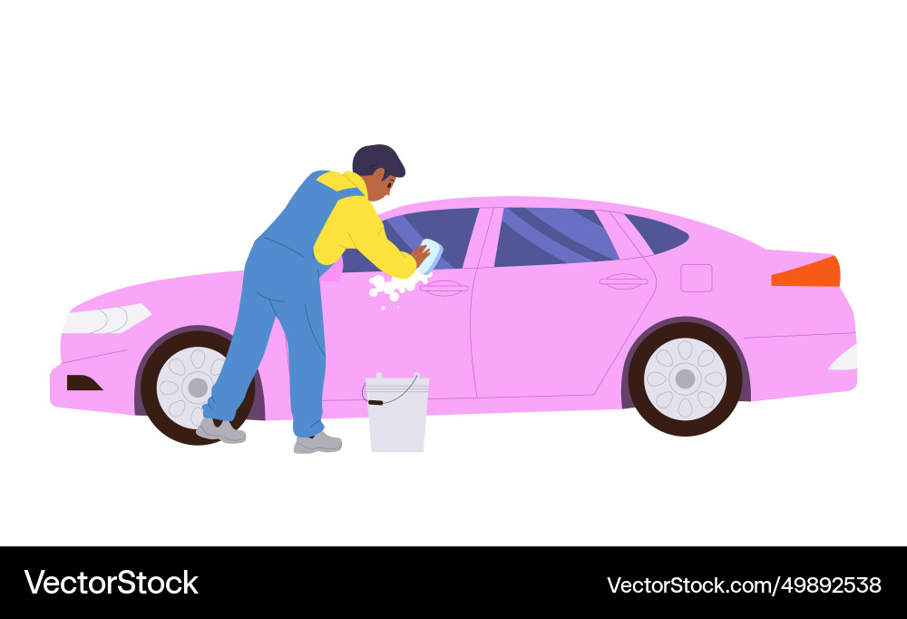 Man worker cartoon character washing window Vector Image