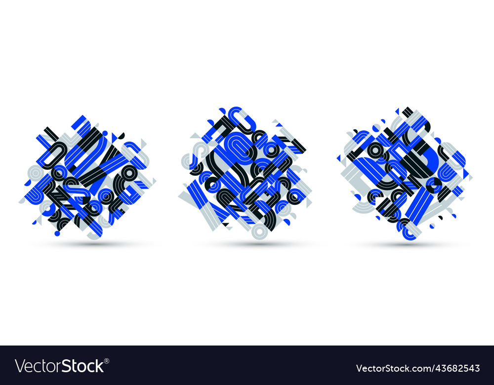 Abstract geometric composition designs set blue Vector Image