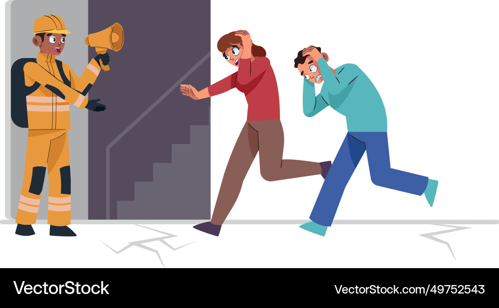 Earthquake people and evacuation route Royalty Free Vector