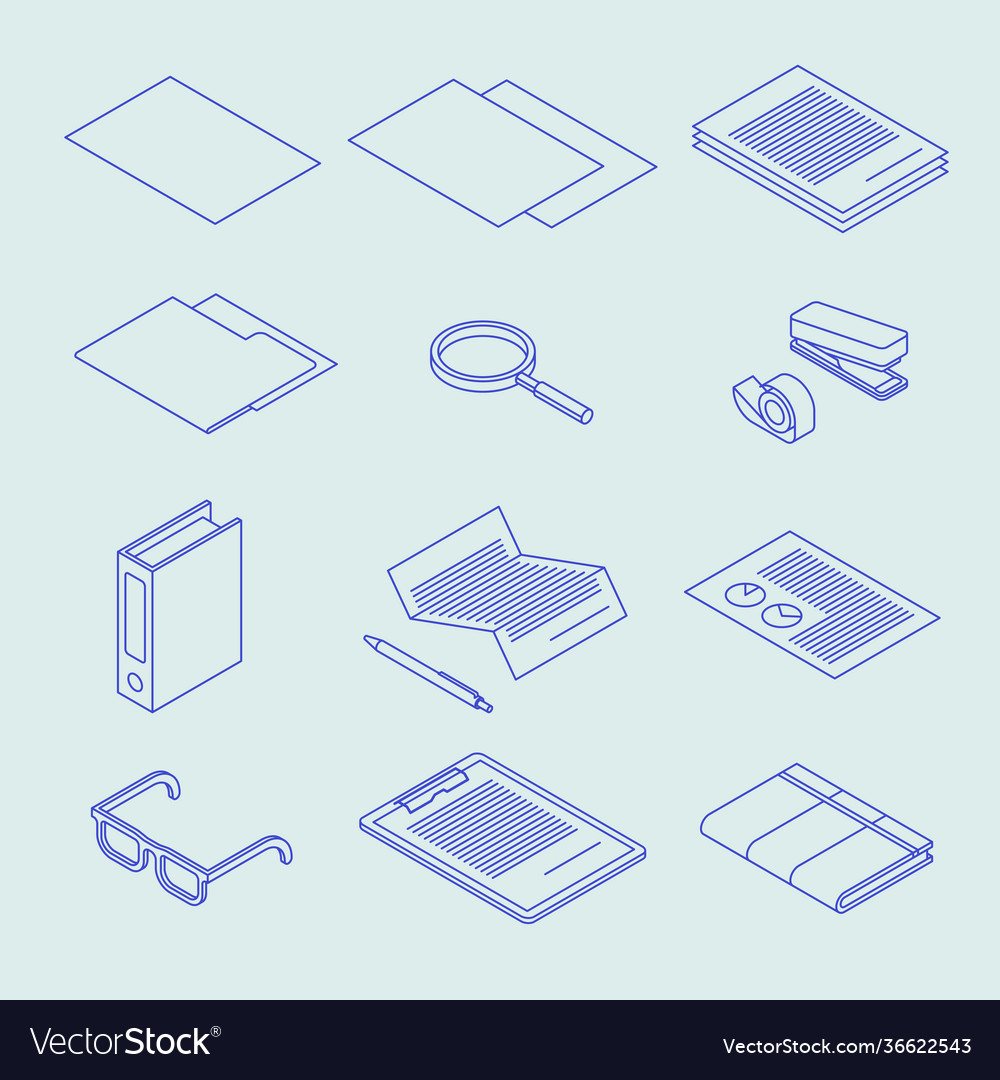 Isometric linear document icon set Royalty Free Vector Image