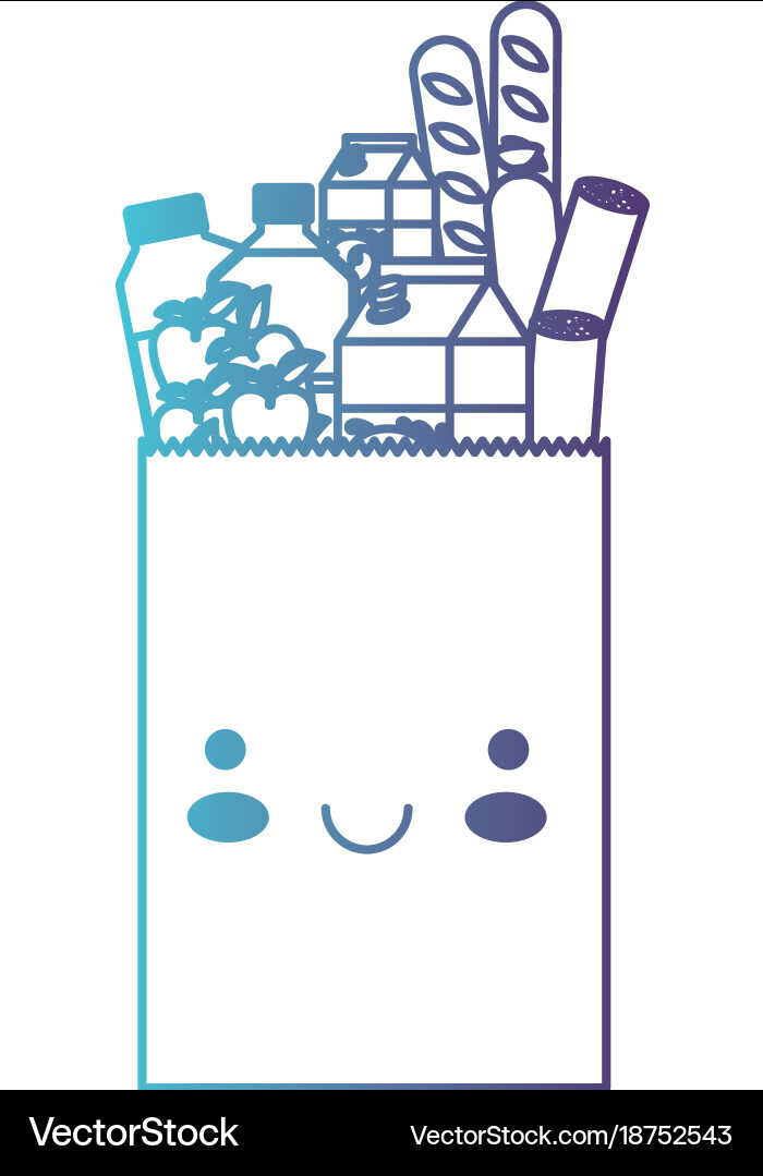 Kawaii rectangular paper bag with foods sausage Vector Image