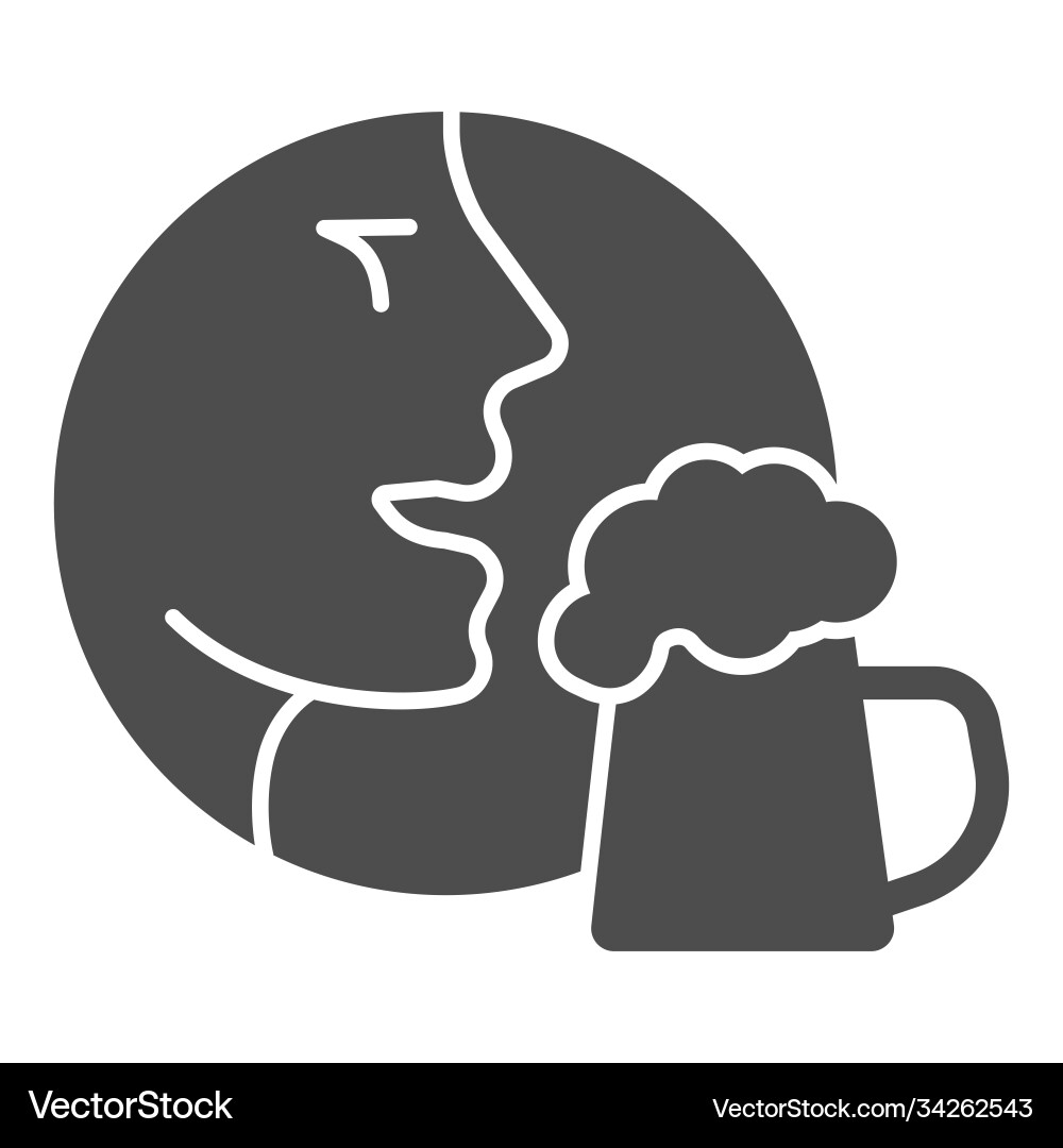 Man face with beer mug solid icon craft beer Vector Image