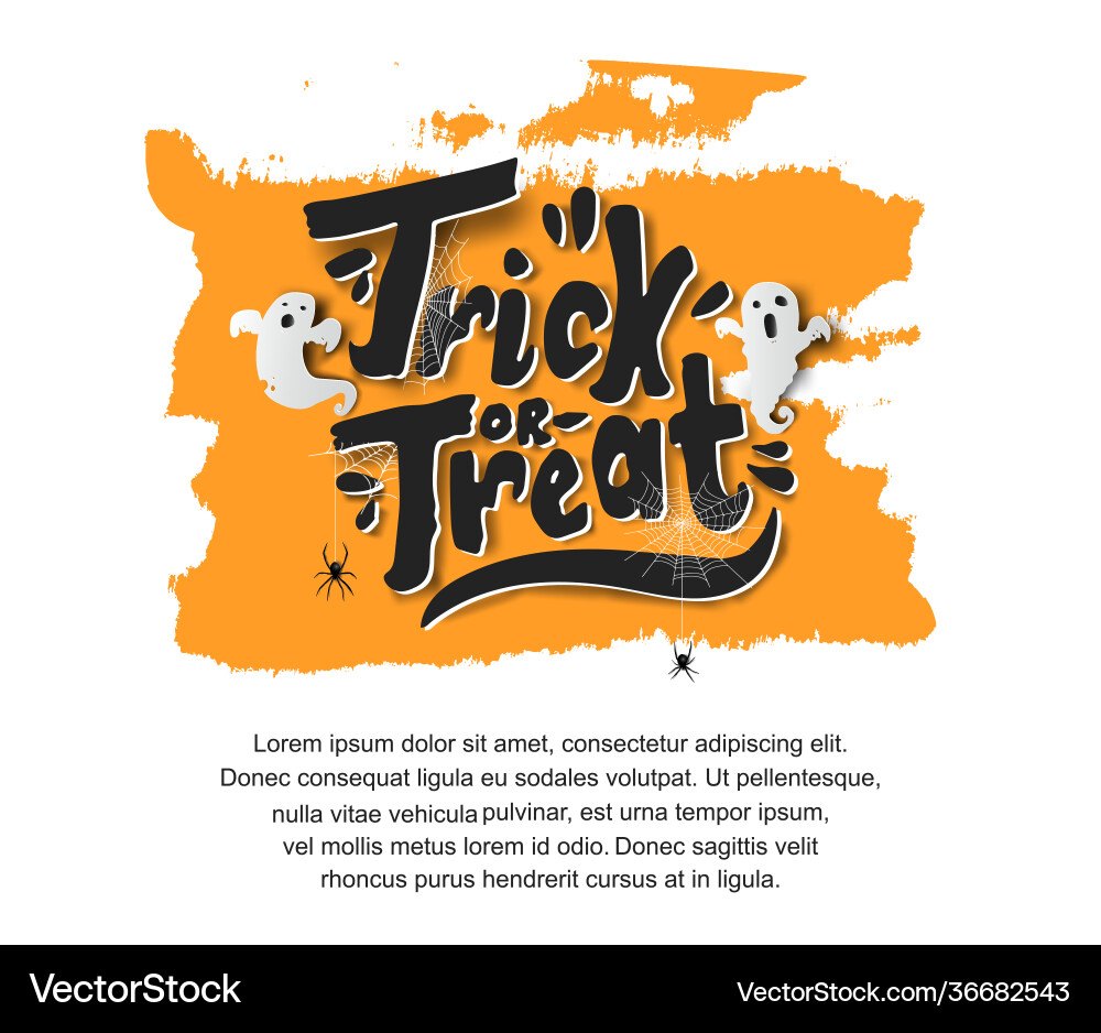 Trick or treat design black text with ghost Vector Image