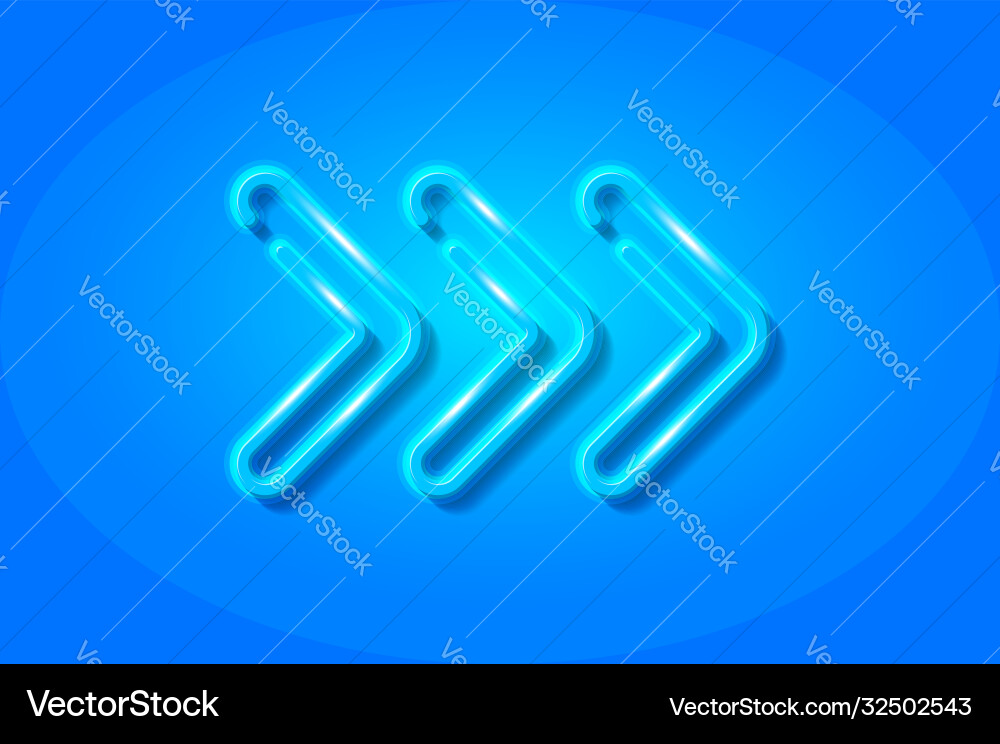 Triple right arrows glowing 3d symbol card Vector Image