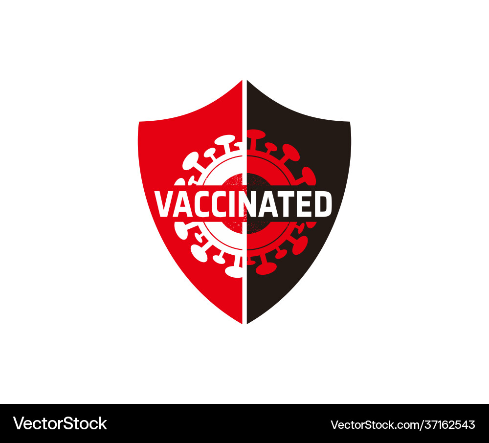 Vaccinated covid-19 red stamp covid19 shield Vector Image