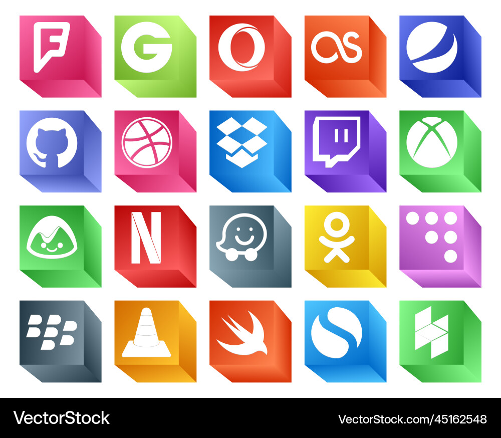20 social media icon pack including media Vector Image