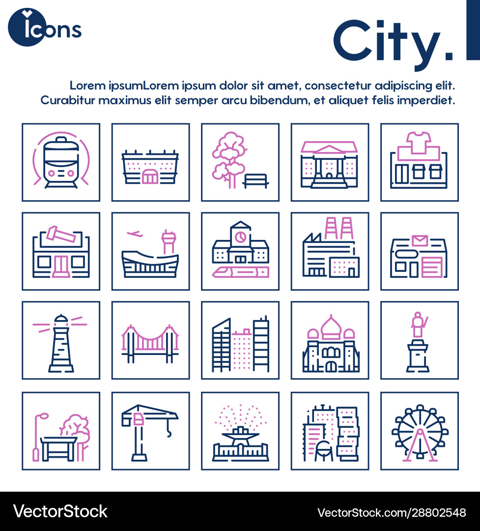 City locations color linear icons set Royalty Free Vector