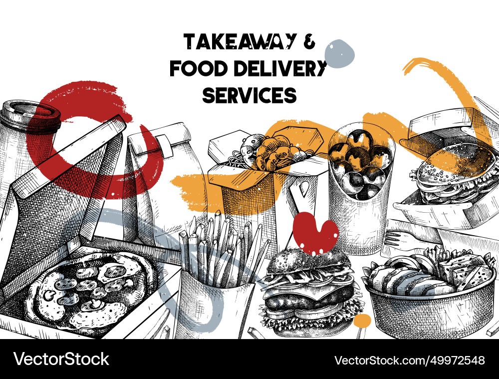 Fast food background hand drawn collage st Vector Image