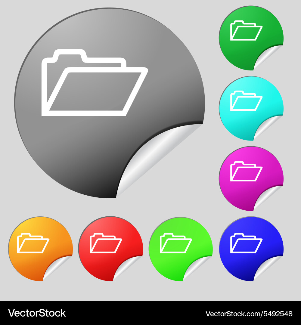 Folder icon sign set of eight multi colored round Vector Image