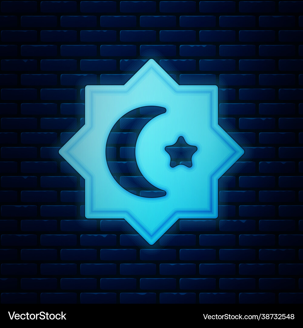 Glowing neon islamic octagonal star ornament icon Vector Image