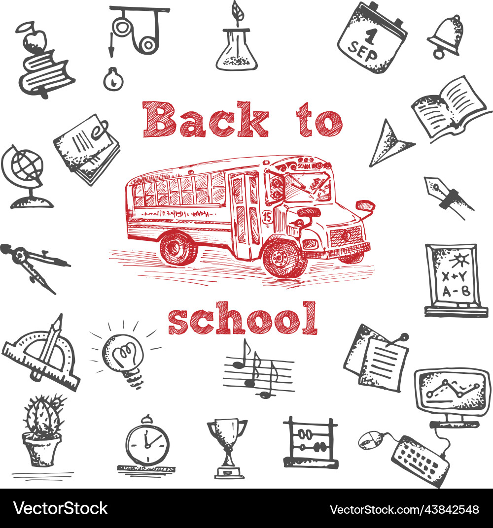 Hand drawn school bus symbol on white background Vector Image