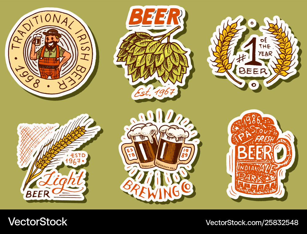 Retro bavarian beer stickers alcoholic label Vector Image