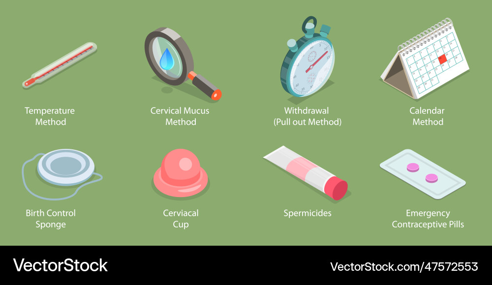 3d isometric flat set of contraception Royalty Free Vector