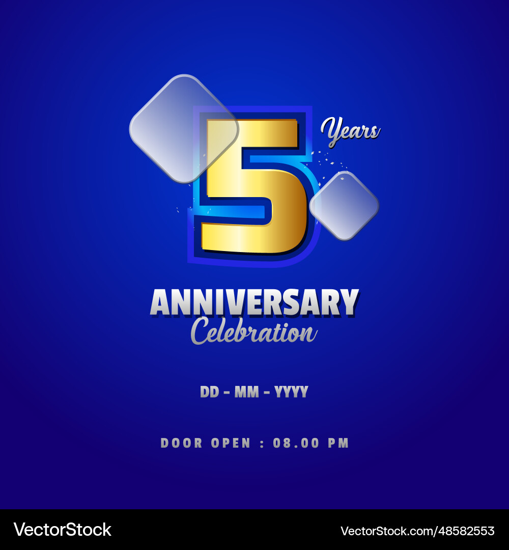 5th gold anniversary 3d number on blue background Vector Image
