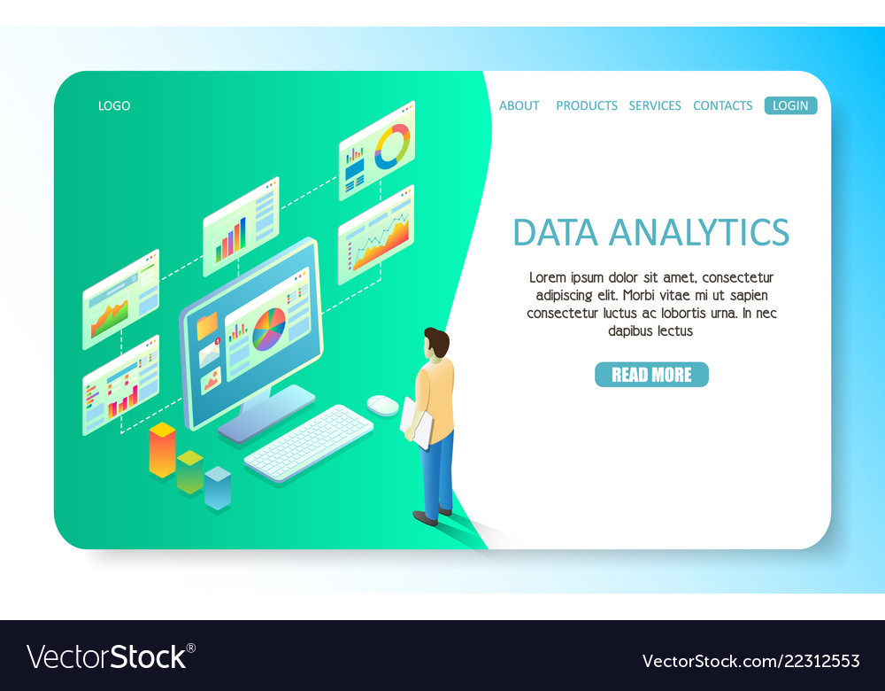 Data analytics landing page website Royalty Free Vector