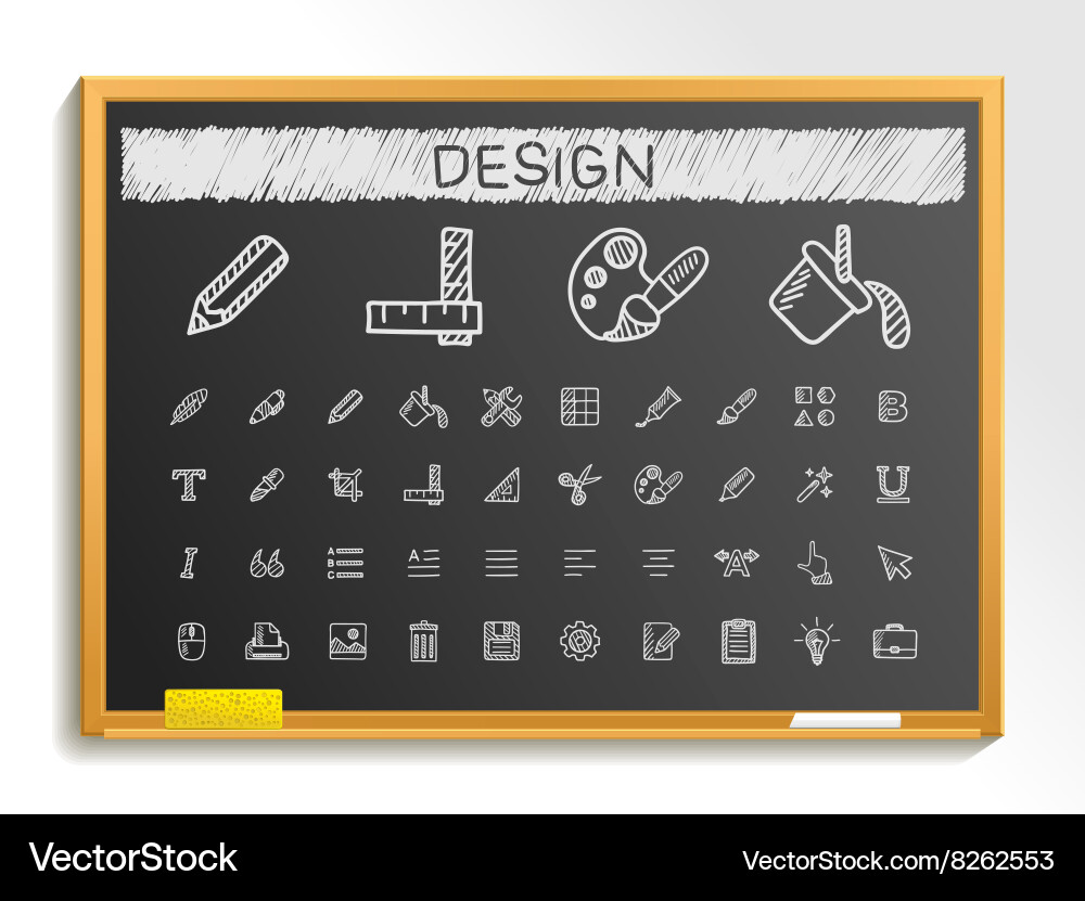 Design tools hand drawing line icons chalk sketch Vector Image