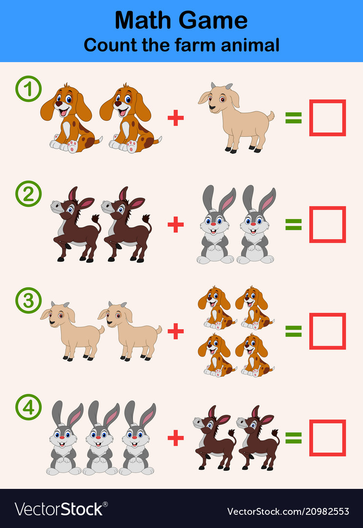 Education counting game of farm animals Royalty Free Vector
