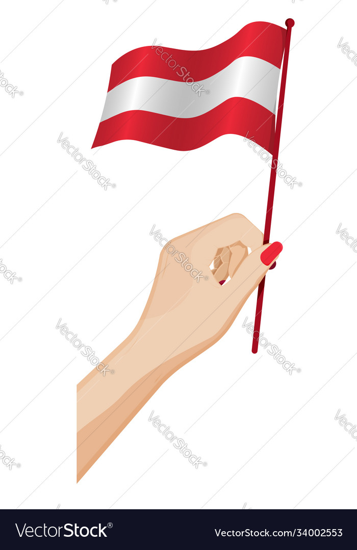 Female hand gently holds small austria flag Vector Image