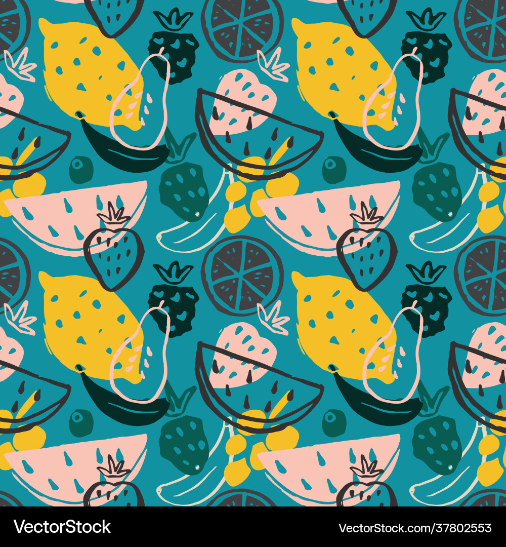 Fruit seamless pattern collection juicy fruits Vector Image