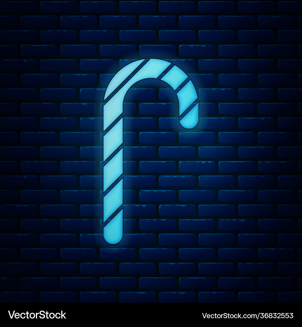 Glowing neon christmas candy cane with stripes Vector Image