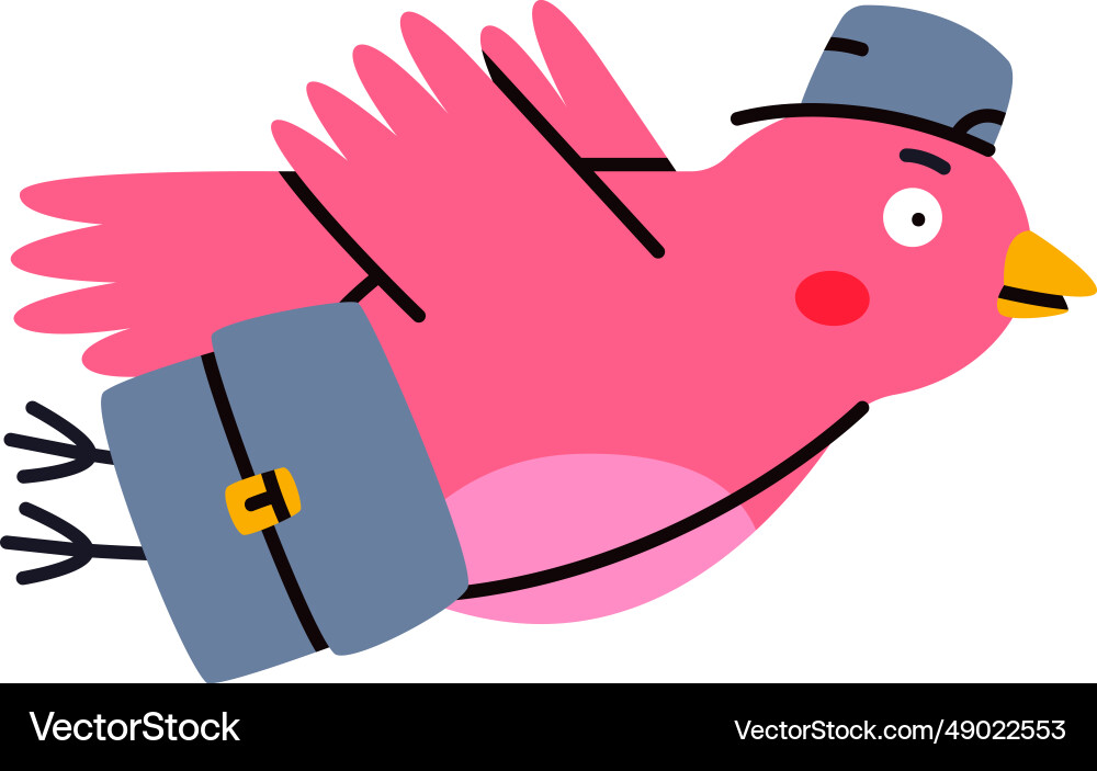 Pink bird carry letter envelope flying with post Vector Image