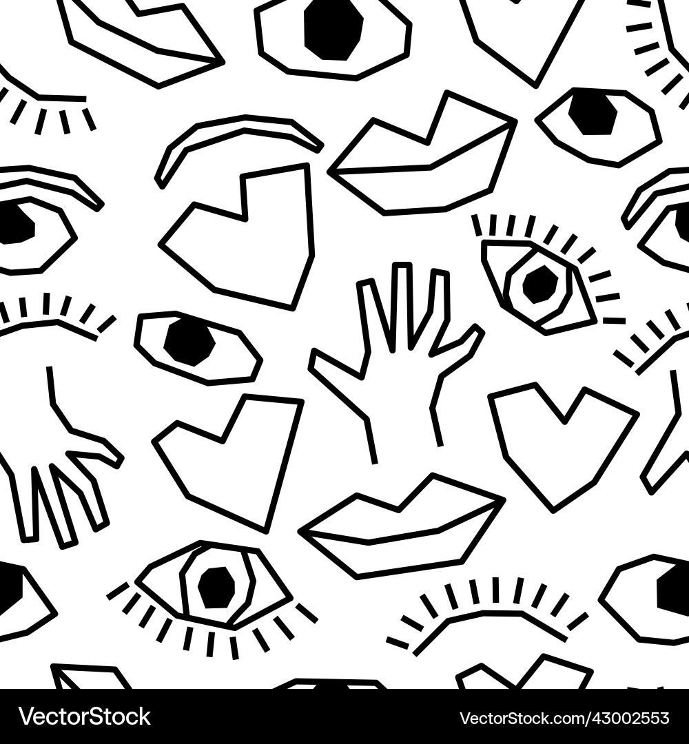 Seamless pattern body parts heart eye Royalty Free Vector
