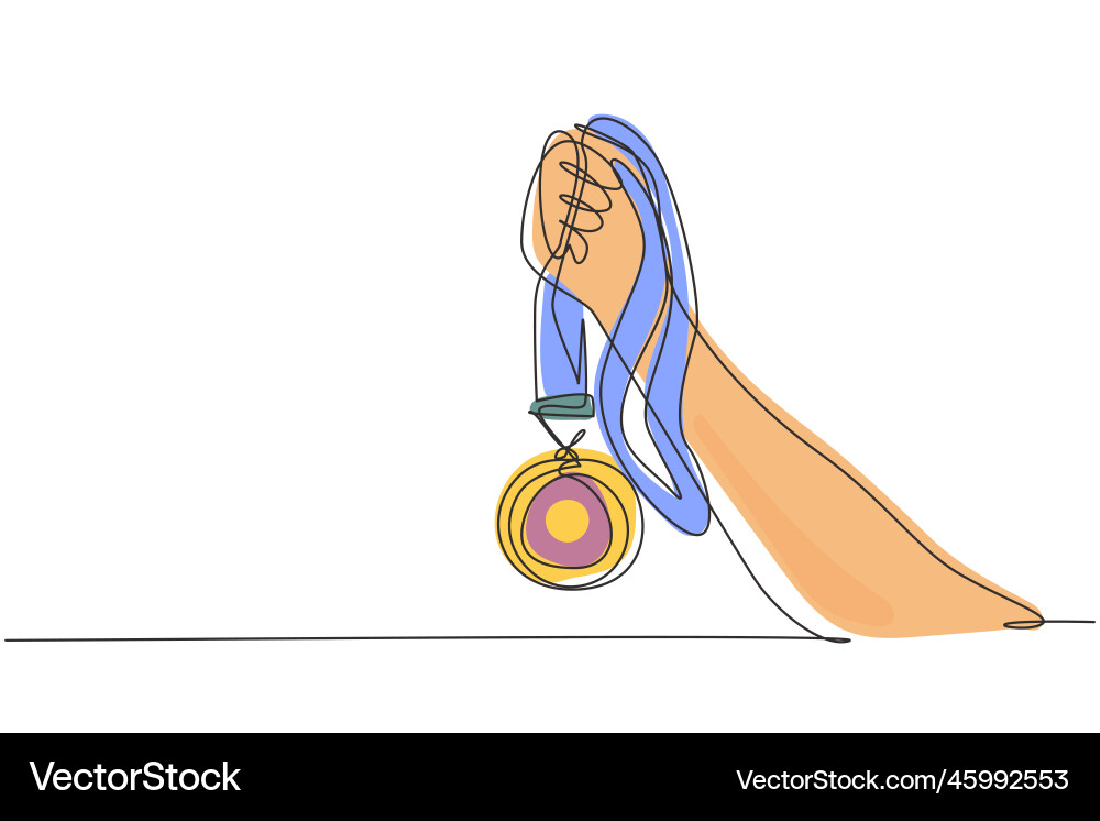 Single one line drawing gold medal held by one Vector Image