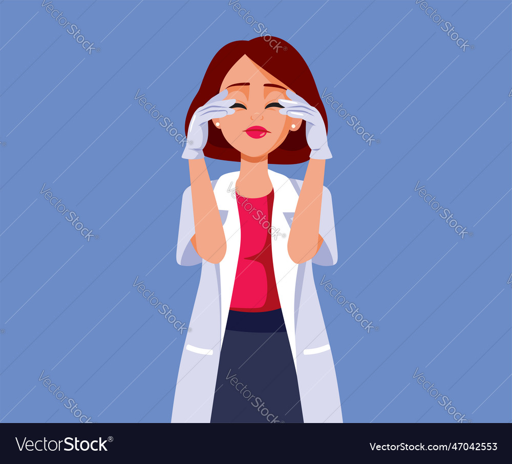 Stressed medical doctor suffering from a headache Vector Image Stressed medical doctor suffering from a headache Vector Image