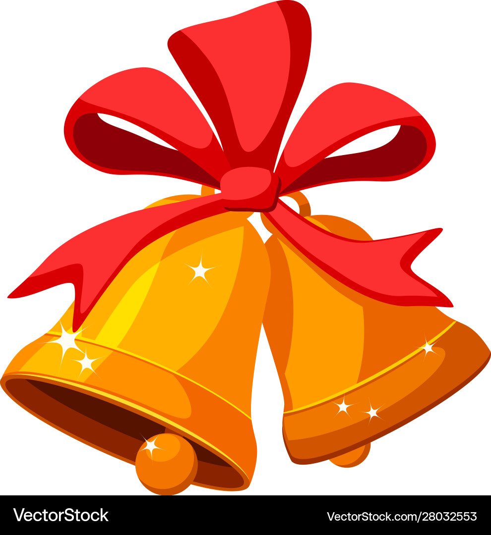 Two christmas bells with red bow on a white Vector Image