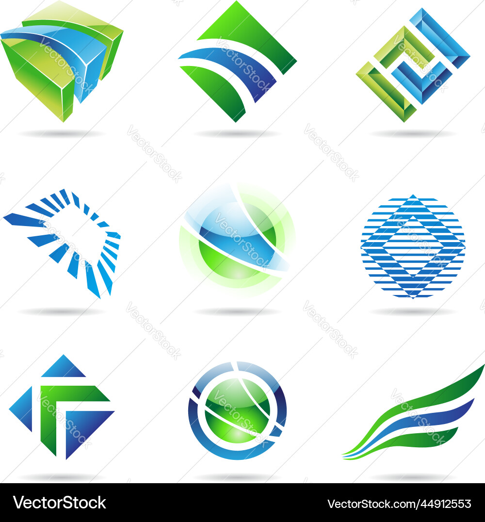 Various green and blue abstract icons Royalty Free Vector