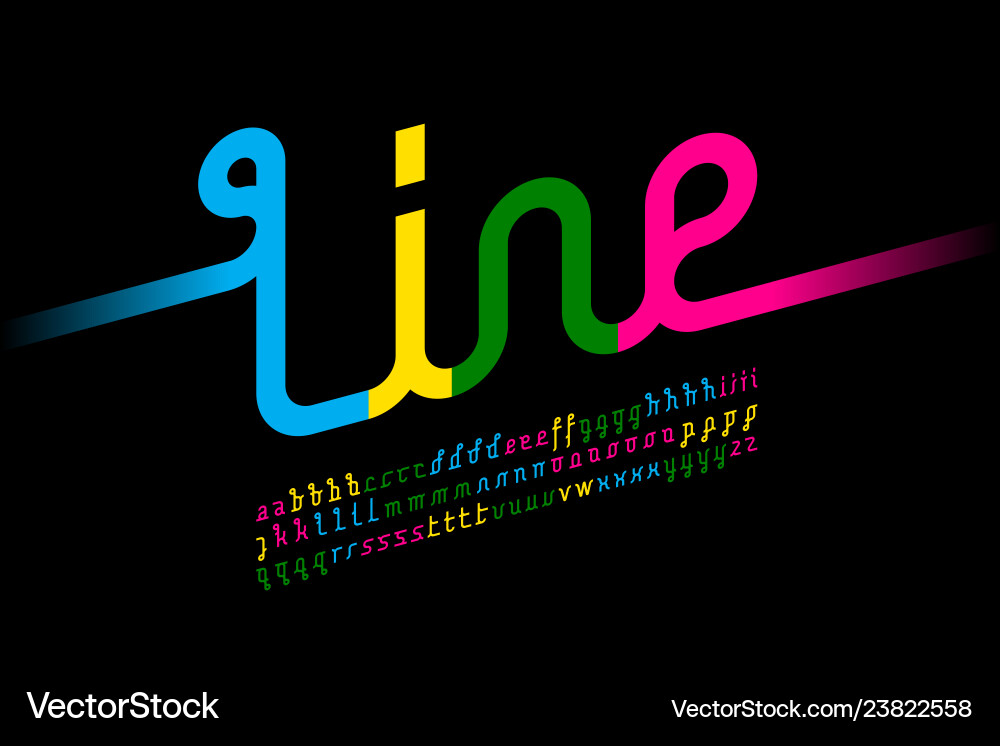 Colorful one line font one single continuous line Vector Image