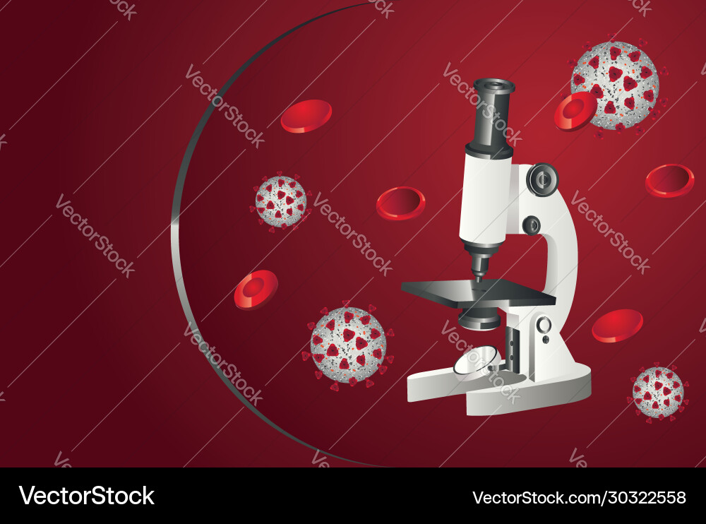 Covid19 with blood cells and microscope Royalty Free Vector