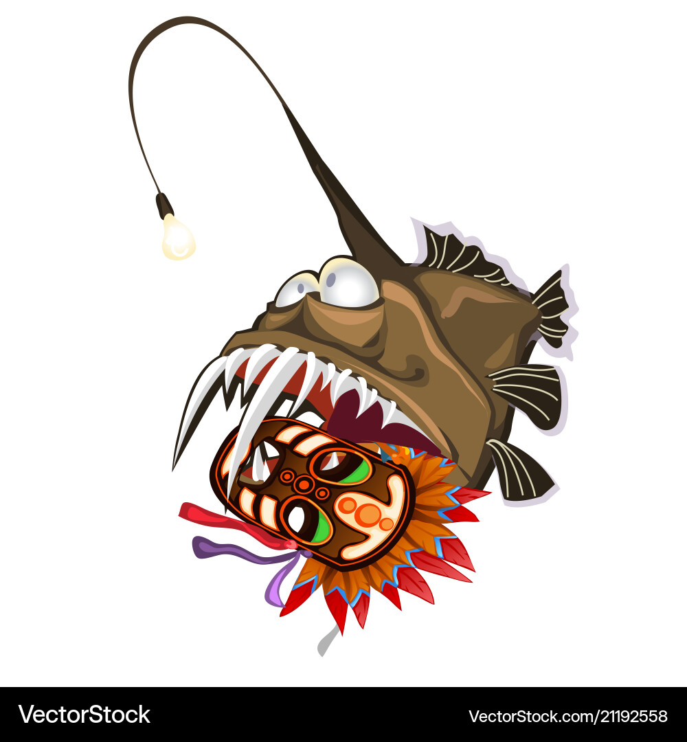 Fish an angler holds in the teeth ancient Vector Image