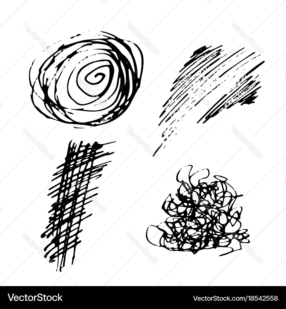 Grunge ink pen stroke set Royalty Free Vector Image