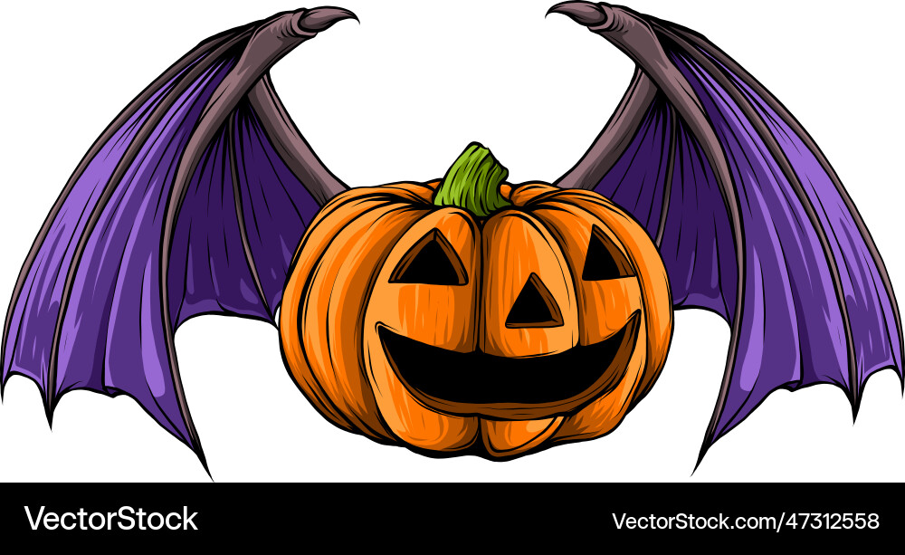 Pumpkin head with bat wing Royalty Free Vector Image