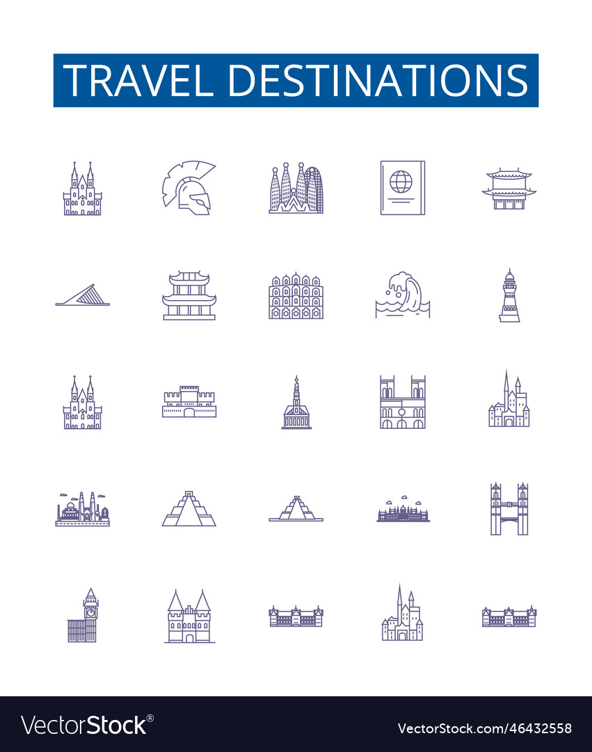 Travel destinations line icons signs set design Vector Image Travel destinations line icons signs set design Vector Image
