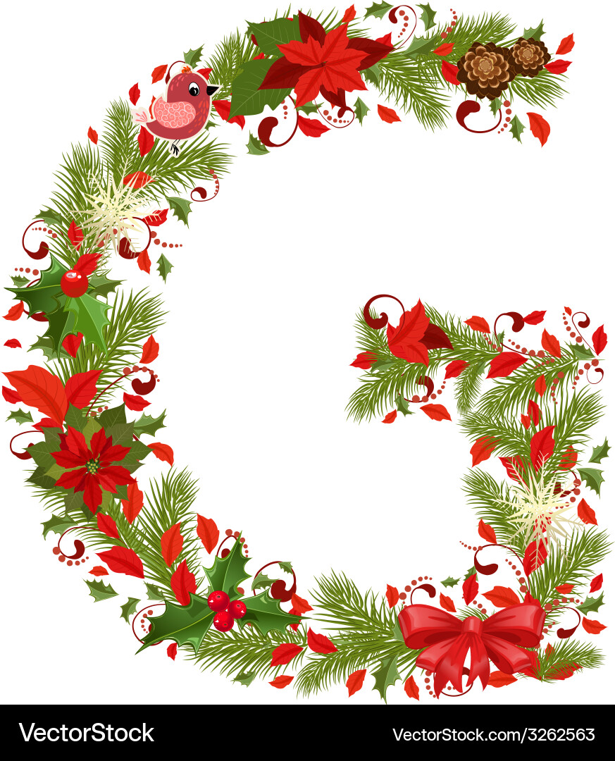Christmas floral tree letter g Royalty Free Vector Image