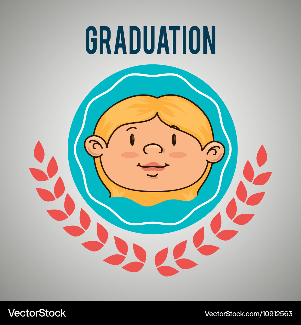 Kid on graduation emblem isolated icon design Vector Image