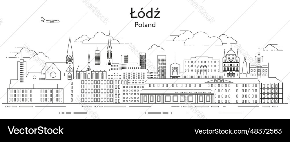 Lodz cityscape line art Royalty Free Vector Image