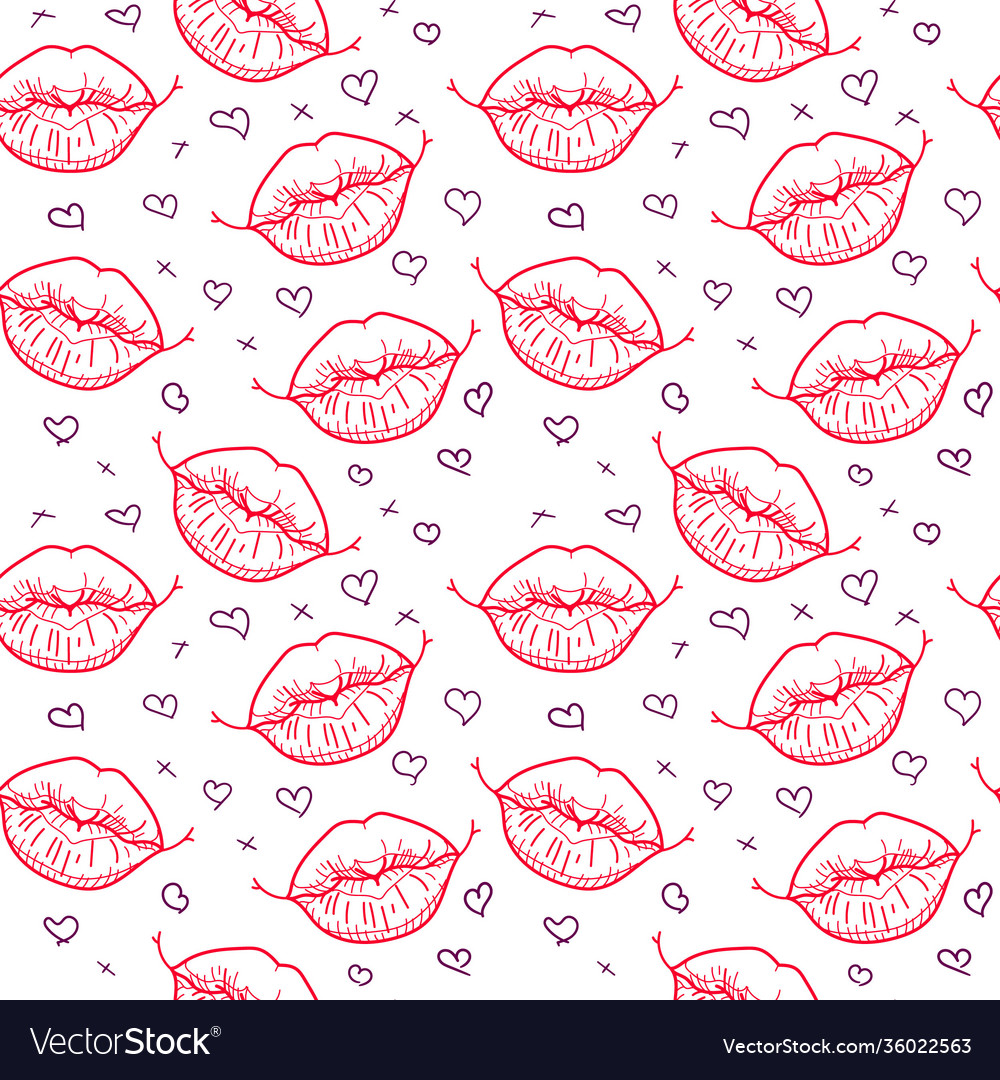 Outline red lips seamless pattern Royalty Free Vector Image