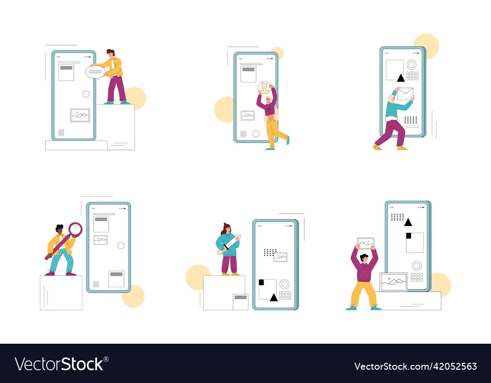 Ui and ux designing process characters creating Vector Image