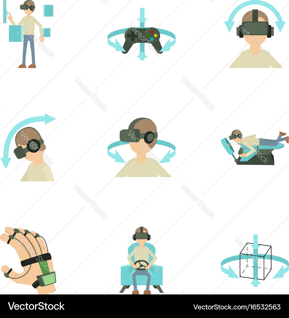 Virtual reality icons set cartoon style Royalty Free Vector