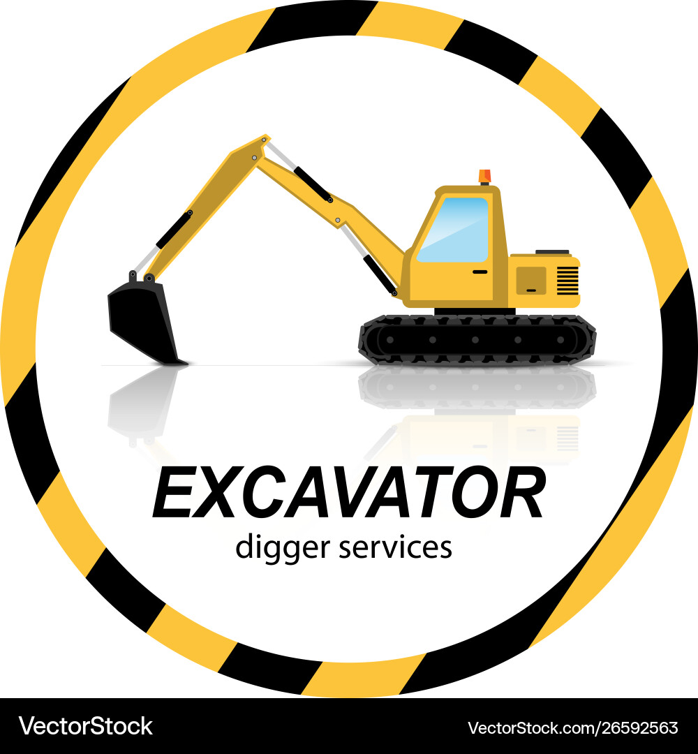 Yellow excavator digger machines on banner Vector Image