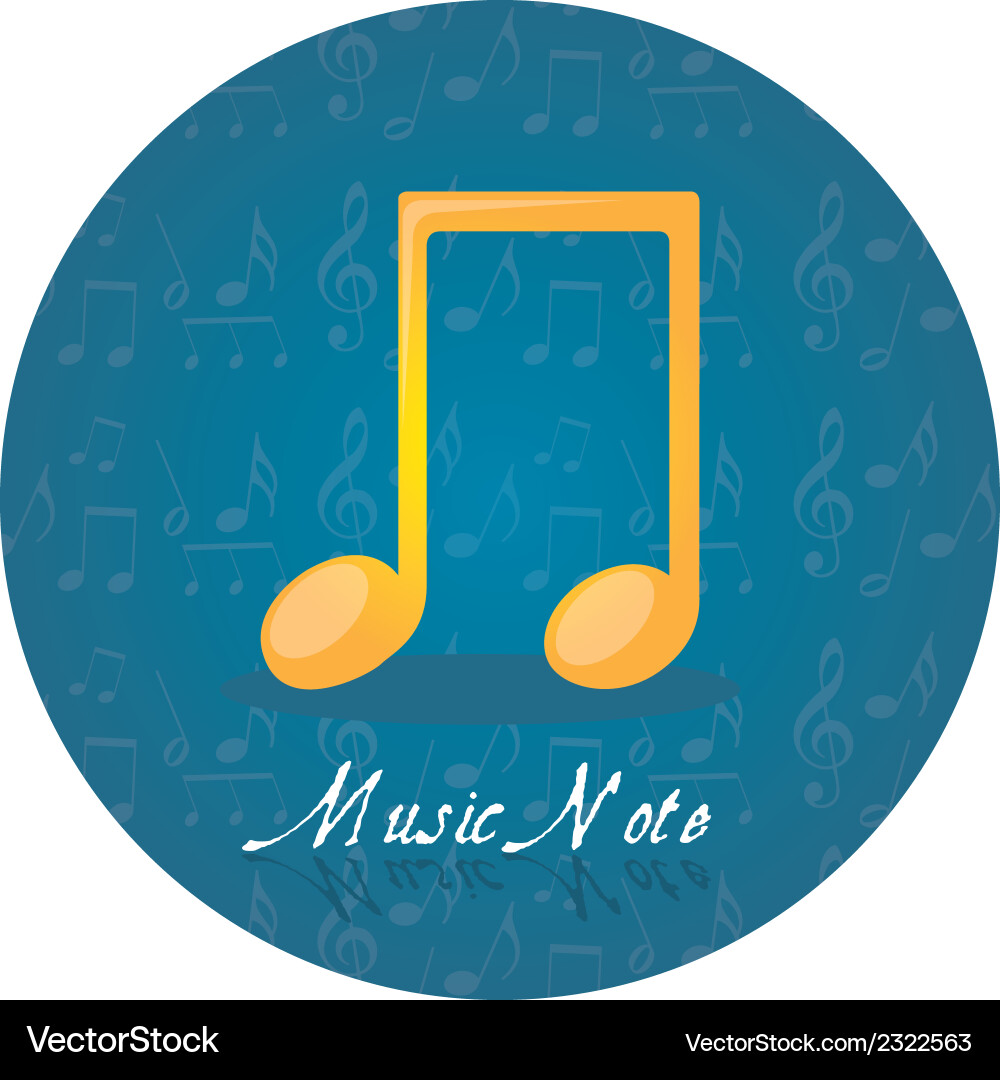 Yellow music note over blue circle tag isolated Vector Image