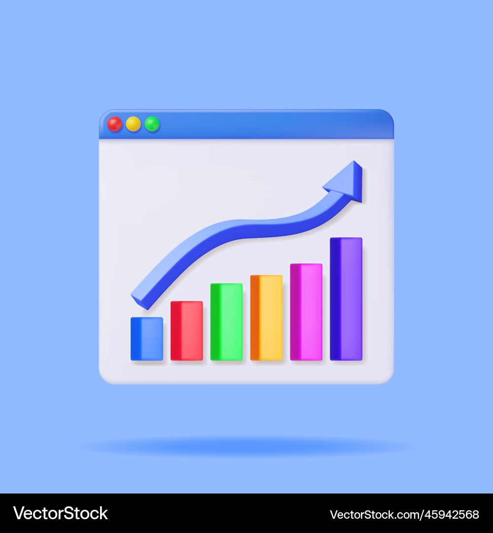 3d growth stock chart and arrow in browser Vector Image
